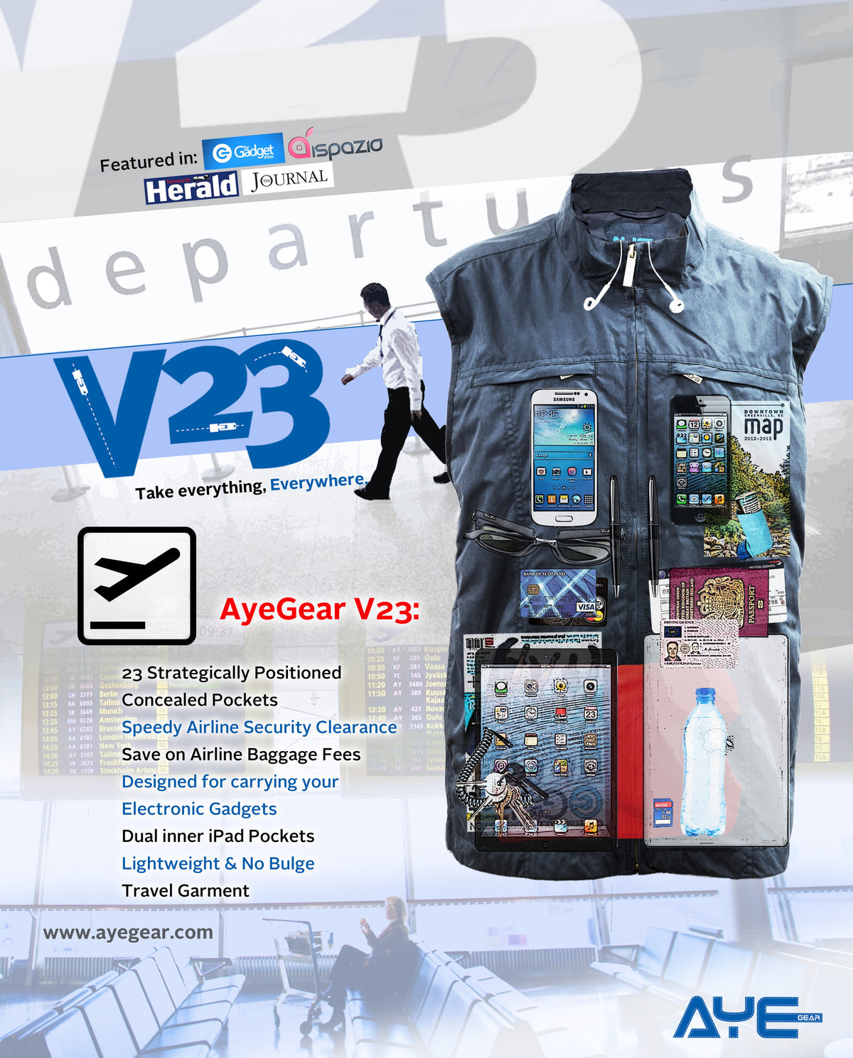 AyeGear Travel Vest, 23 Concealed Pockets | Dual Pockets for iPad | No ...